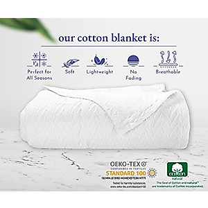 California Design Den 100% Cotton Blanket Queen Size/Full Size, Lightweight & Breathable Cotton Blanket, Herringbone Design, Soft Breathable Blanket for All Seasons (White)