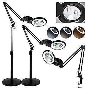 HITTI 10X Floor Magnifying Glass with Light 3-in-1 Super Bright 2200 Lumens Magnifier with Light and Stand, 3 Color Modes Stepless Dimming, Swing Arm LED Magnifying Floor Lamp for Esthetician Craft
