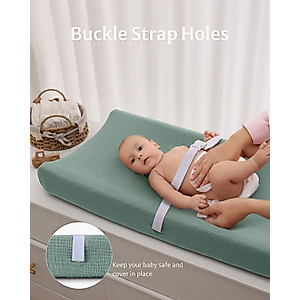 Muslin Changing Pad Cover for Baby Girls Boys, Cotton Natural Comfort Diaper Change Table Pad Covers, Ultra Soft Breathable Boho Changing Pad Sheets, 2Pack (Roman Green&Botanical Leaf)