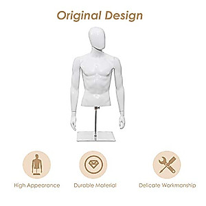 Giantex Male Mannequin Torso Adjustable Height Detachable Arms Dress Form Display w/ Metal Stand, Bright White