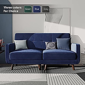 HONBAY Upholstered Loveseat Blue Velvet 2 Seater Sofa Loveseat with Tufted Back, Living Room, Apartment, Office, 62.2''