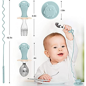 CAROMOLLY Toddler Utensils, Toddler Fork and Spoon Set Stainless Steel Toddler Silverware Set with Suction and Anti-Dropping Chain, Baby Utensils with Case On-The-Go 2 Pcs Green