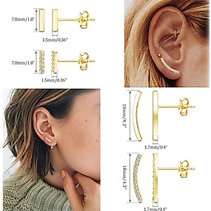 FIBO STEEL 8 Pairs Stainless Steel Star Bar Stud Earrings for Women Cute CZ Stud Earring Set Gold