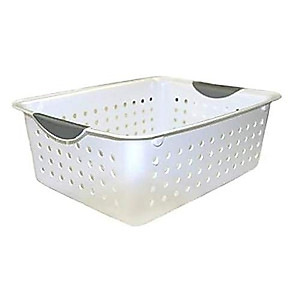 Sterilite Large Ultra Plastic Basket with Handles, 6 Count, and Medium Ultra Plastic Basket with Handles, 12 Count Storage Solution System for Home