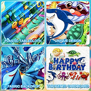 Under the Sea Party Decorations 98Pcs, Ocean Theme Birthday Party Supplies Include Backdrop Tablecloth Bubble Garlands Cake Topper Ocean Animals Balloons for Pool Beach Party Baby Shower (Ocean-01)