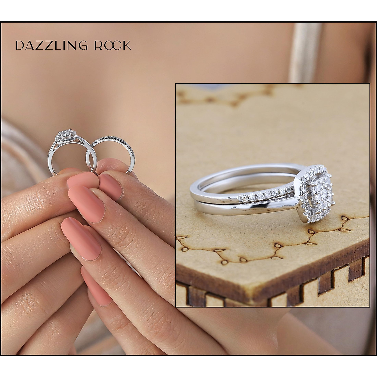 Dazzlingrock Collection 0.30 Carat Round White Diamond Square Cluster Wedding Ring Set for Her in 10K White Gold Size 7