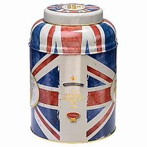New English Teas Union Jack Large Round Tea Caddy with 240 English Breakfast Teabags