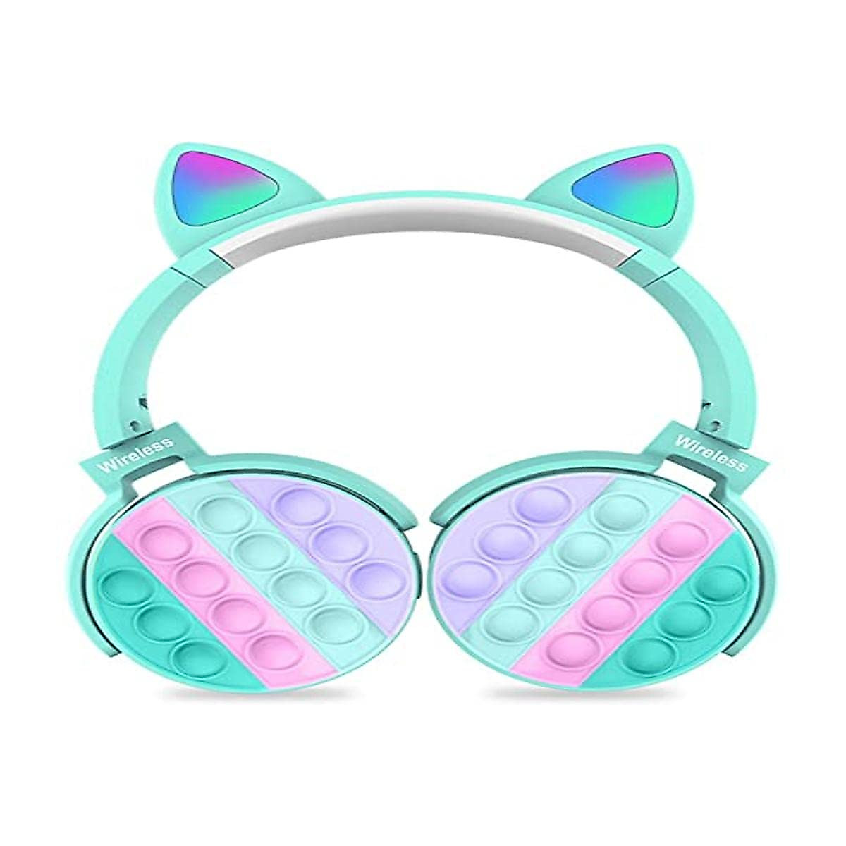 Rainbow Pop-On-It Bluetooth Headphones, Fidget Bluetooth Head-Mounted Stereo Headset, Wireless Headphones Noise Cancelling Headphones Over-Ear Headphones Gaming Headset for Kids Teens (blue)