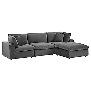 Modway Furniture EEI-4818-GRY Commix Down Filled Overstuffed Performance Velvet Sectional Sofa Gray - 4 Piece