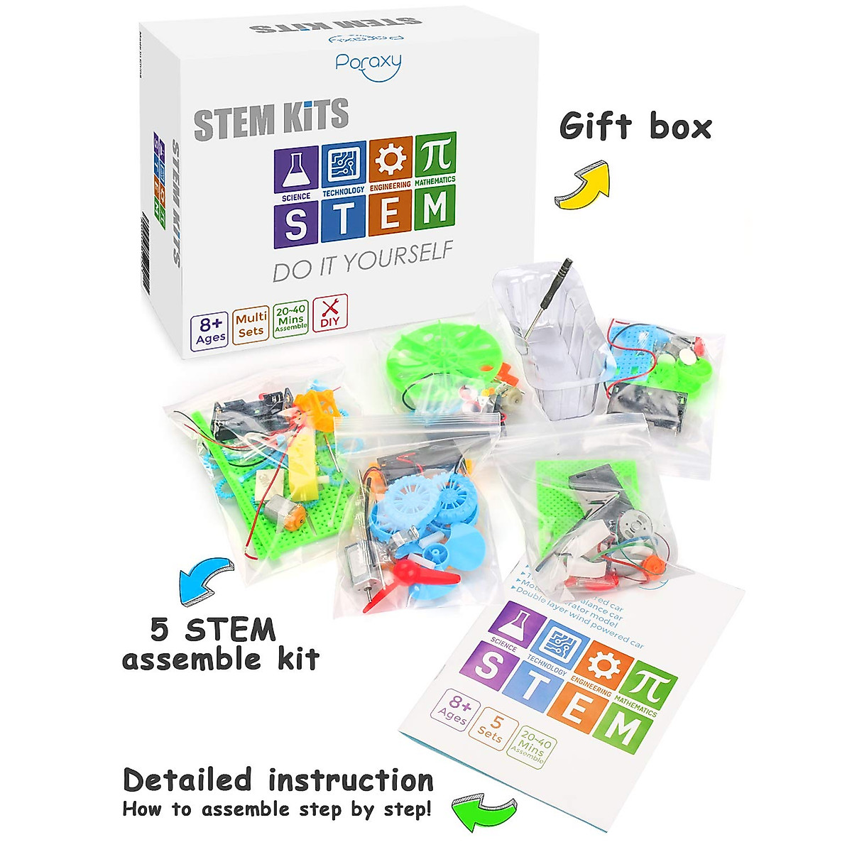 5 Set STEM Kit, STEM Projects for Kids Ages 8-12, Robotics for Kids, DC Motor Model Car Kit, Electric Building Engineering Science Experiment Kit, Toys Gifts for Boys and Girls Ages 8 9 10 11 12