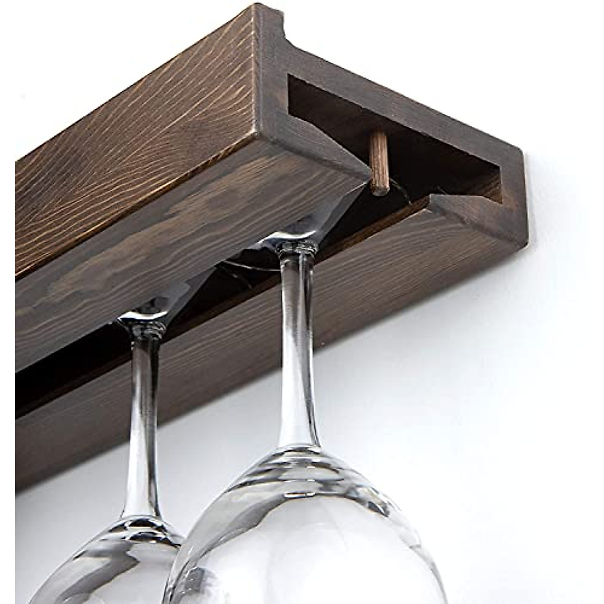 Rustic State Smith Wall Mounted Wood Floating Wine Bottle Rack with Glassware Holder Stemware Shelf Storage Organizer - Home, Kitchen, Dining Room Bar Décor -Walnut