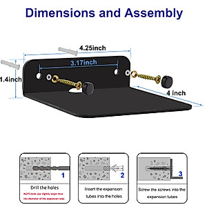 WISDING Small Floating Shelves, 4.25'' Wall Metal Speaker Mount Shelves for Bluetooth Speaker, Webcam, Cell Phones, Mesh Router, Toy Display Shelf Speakers Shelf, 2 Pack, Black, JSZWJ001