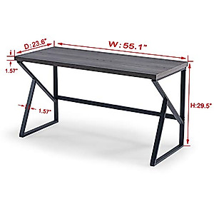 HSH Industrial Home Office Desk, Metal and Wood Computer Desk, Rustic Vintage Soho Work Study Writing Table, Modern PC Desk for Livingroom Bedroom, Farmhouse Computer Table Grey 55 inch Wide