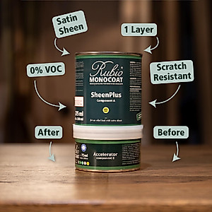 Rubio Monocoat SheenPlus 208 ft² | 0% VOC Satin Look Sheen Enhancer & Wood Finish for Interior Surfaces, Furniture, Floors, Countertops & Tables Finished with Oil Plus 2C | 130 ml