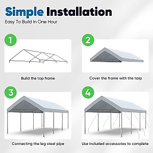Quictent 10’x20’ Heavy Duty Carport Car Canopy Galvanized Car Boat Shelter with Reinforced Steel Cables-Silver Gray