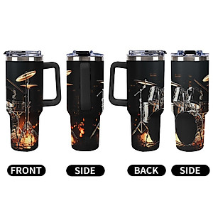 QWJKM Drummer Tumbler with Handle Large Insulated Car Cup 40 OZ Stainless Steel Travel Mug Leak Proof Water Bottle with Lid And Straw for Car Home Office Gifts