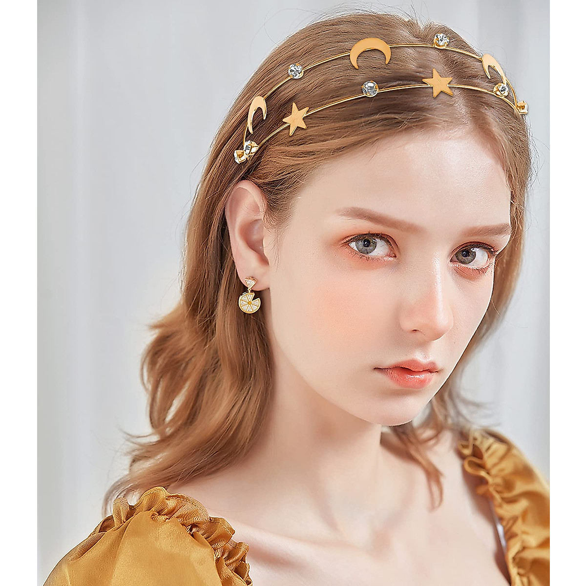 Aswewamt 2 Pcs Alloy Moon Five-pointed Star Headbands Bridal Hair Hoop Wedding Hair Accessories Ornaments for Elegant Women Girls