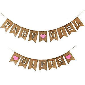 Shimmer Anna Shine Baby Girl and Gifts Burlap Banner for Baby Shower Decorations and Gender Reveal Party (Pink Hearts)