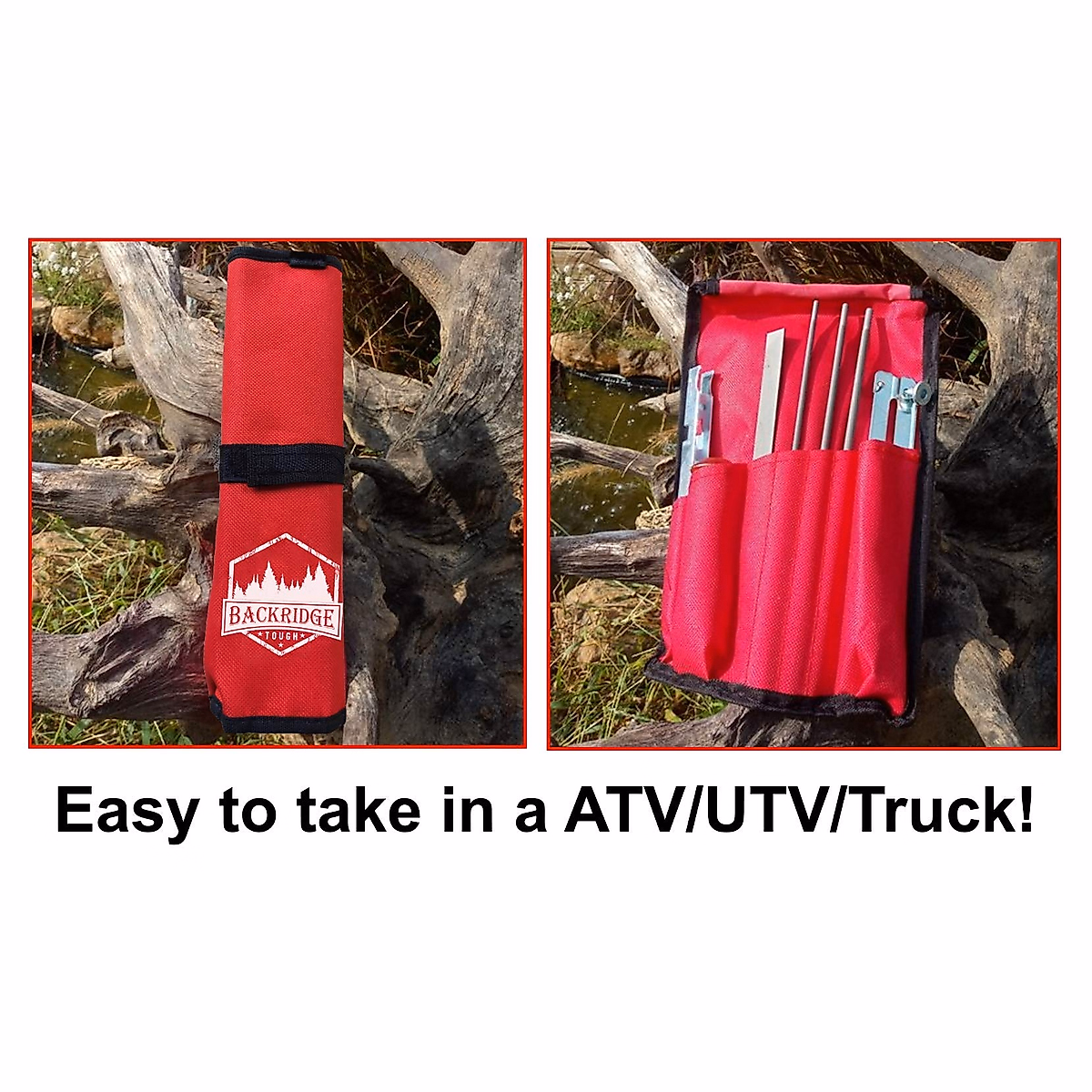 Chainsaw Sharpener File Kit – Flat, 5/32, 3/16, 7/32 Inch Round Files, Raker Tooth Depth Gauge, Blade Filing Guide, Wood Handle & Tool Pouch – used to Sharpen Chain Saw Teeth - 8 Piece Sharpening Set