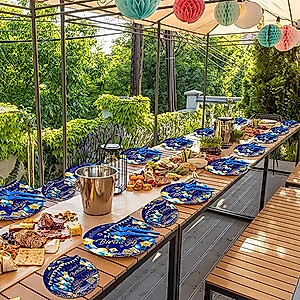 50 Guests Blue and Gold Birthday Plates and Napkins Party Supplies Navy Blue Party Tableware Set Blue Birthday Party Plates Happy Birthday Decorations Favors for Men Women Birthday Baby Shower 200 PCS