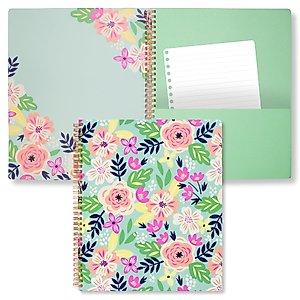 Steel Mill & Co Cute Large Spiral Notebook College Ruled, 11" x 9.5" with Durable Hardcover and 160 Lined Pages, Mint Floral