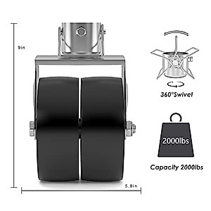 Trailer Jack Wheel Replacement 2000 lbs, 6" Trailer Jack Foot Wheel, Dual Wheel Swivel Trailer Tongue Jack Wheel for Trailer Jack with Pin for Boat Trailer Camper Rv