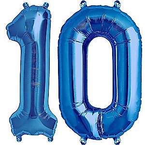 Tellpet Number 10 Balloons, 40 Inch Foil Balloons, Sapphire Blue