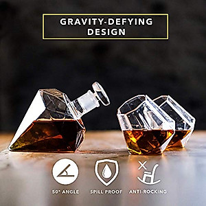 Dragon Glassware Decanter with Glasses Set, Diamond Shaped Decanter Naturally Aerates Whiskey and Wine and Liquor, Includes 2 Unique 10 oz Diamond Glasses, Unique Bar Gift, 25 oz