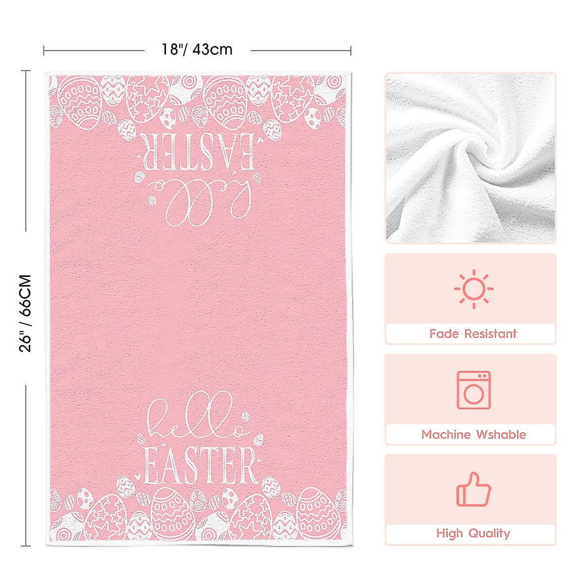 Artoid Mode Gnome Bunny Rabbit Eggs Pink Hello Easter Kitchen Towels Dish Towels, 18x26 Inch Seasonal Spring Decoration Hand Towels Set of 2