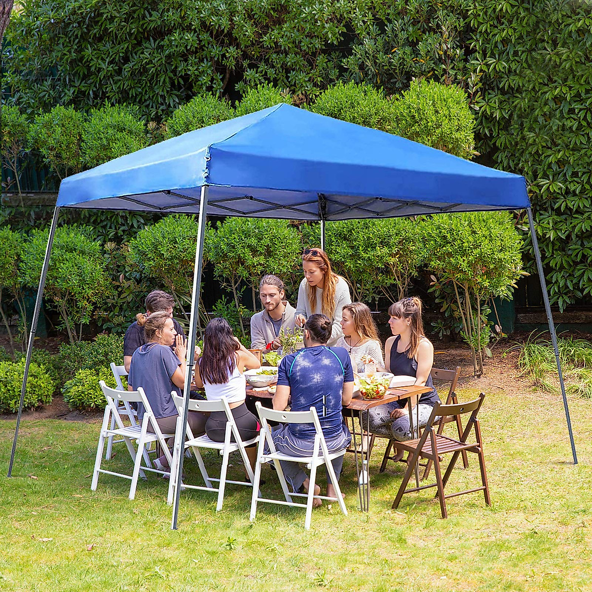 PHI VILLA Instant Shelter Canopy,Angled Leg 12' x 12' UV Block Sun Shade Canopy Gazebo for Patio Outdoor, Lightweight, Blue