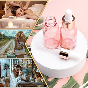 JIUWU 20Pcs 15ml Glass Dropper Bottles with Glass Eye Pipette, Pink Sample Dropper Vials Empty Travel Essential Oil Perfume Glass Tincture Bottles Vials, 5 Funnel Include