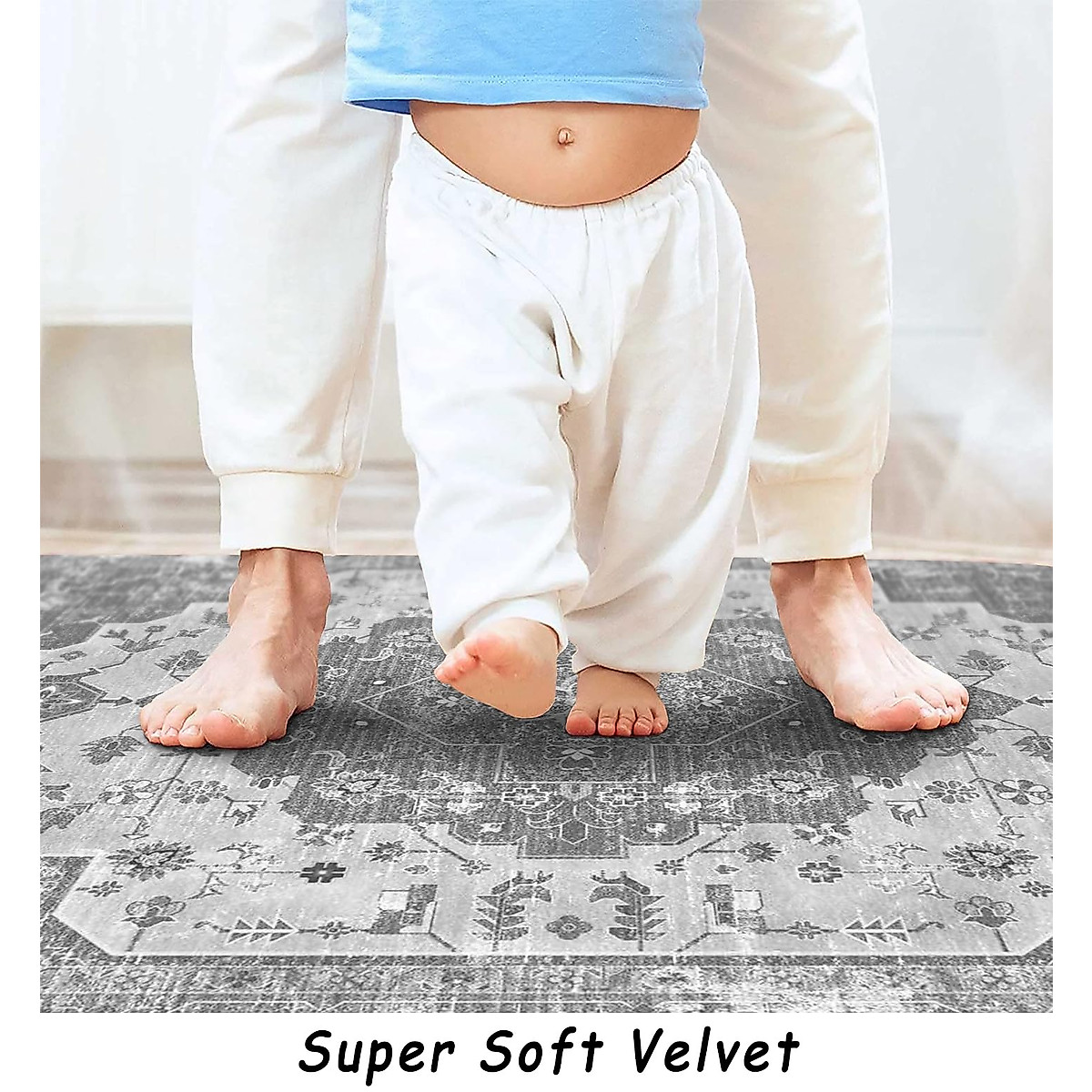 vivorug 8x10 Area Rugs, Stain Resistant Washable Rug for Living Room, Boho Vintage Inspired (Grey, 8'x10')