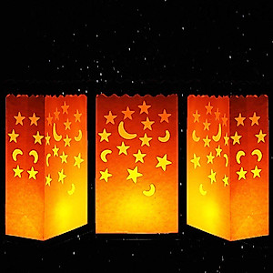 Serdokntbig 20 pcs White Luminary Candle Bags Special Lantern Luminary Bag Stars Moon Durable Reusable Fire-Retardant Cotton Material Wedding Valentine Reception Engagement Event Marriage Proposal