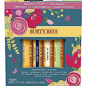 Burt's Bees Gifts, 4 Lip Balm Products, Balm Bouquet Spring Set - Classic Beeswax, Vanilla Bean, Cucumber Mint & Coconut Pear (4 Pack)
