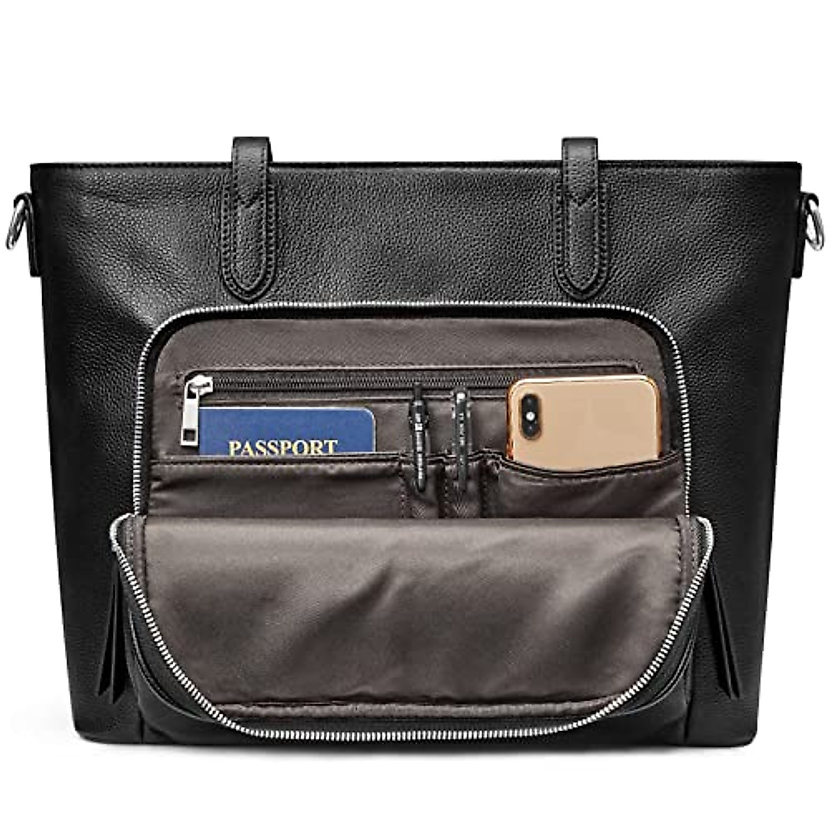 S-ZONE Women Genuine Leather Tote Bag Top Handle Satchel Shoulder Purse Large Handbag for Work Travel