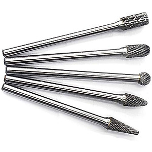 Carbide Burrs Set 5pcs JESTUOUS 1/4 Inch Shank Diameter Extended Long Double Cut edge Solid Tungsten Carbide Burr Rotery File for Die Grinder Bits Drilling