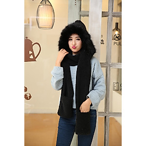 Winter Warm Women Hoodie Hat/Scarf/Gloves Set Soft Plush Thick Warm Hat