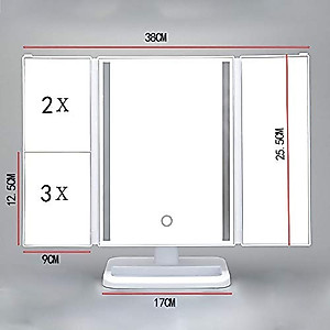 KXA Tri-Fold Vanity Mirror, 24 LED Lighted with Touch Screen 1X/2X/3X Magnification and USB Charging Adjustable Brightness and Stand for Makeup