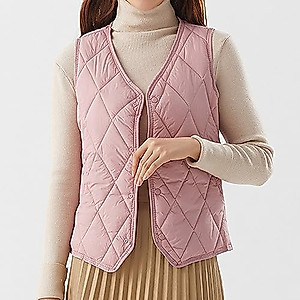 Aniywn Women's Outwear Vest - Stand Collar Lightweight Zip Quilted Vest for Women Zip Up Front Trendy Fall Waist (Pink, XXXL)