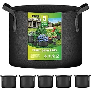 iPower 5 Gallon 5 Pack Grow Bags Nonwoven Fabric Pots Aeration Container with Strap Handles for Garden and Planting, 5-Pack Black, 5 Gallon