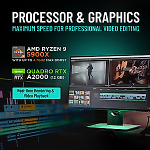 CPU Solutions Express Video Editing PC, CEV-8446 - Advanced HD, 4K Video Editing Workstation - Ryzen 9 5900X, 4.7GHz 12-Core, 64GB RAM, 1TB NVMe SSD, 2TB HDD, Quadro RTX A2000, Windows 11 Pro