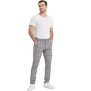 Plaid&Plain Men's Plaid Pants Skinny Dress Pants for Men Skinny Chino Pants Men 7301 Plaid-11-28X30