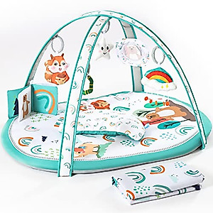 Baby Play Gym, ibabejoy Stage-Based Play Gym with 2 Machine Washable Mat Covers for Newborn to Toddler, 7 in 1 Activity Mat for Infant Sensory & Motor Skills Development, Thicker Non-Slip