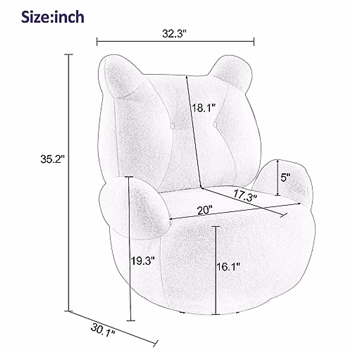 PIRIK 360° Swivel Accent Chair Teddy Short Plush Recliner Chair Particle Velvet Vanity Chair Armchair Swivel Barrel Chair Comfy Cute Chair for Living Room, Hotel, Bedroom, Office, Lounge (White)