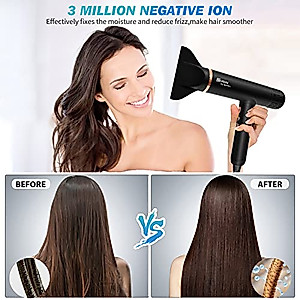 Nicebay Ionic Hair Dryer, Professional Blow Dryer with 3 Attachments, 110000RPM High-Speed Brushless Motor for Fast Drying, Lightweight, Low Noise, 1600W Hairdryer with Diffuser