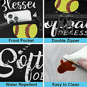 Oarencol Baseball Black Insulated Lunch Tote Bag Blessed and Softball Obsessed Softball Reusable Cooler Lunch Box with Shoulder Strap for Work Picnic School Beach