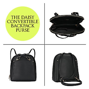 MMS Brands Miztique The Daisy Convertible Backpack Purse for Women, Soft Vegan Leather Crossbody Bag -Black