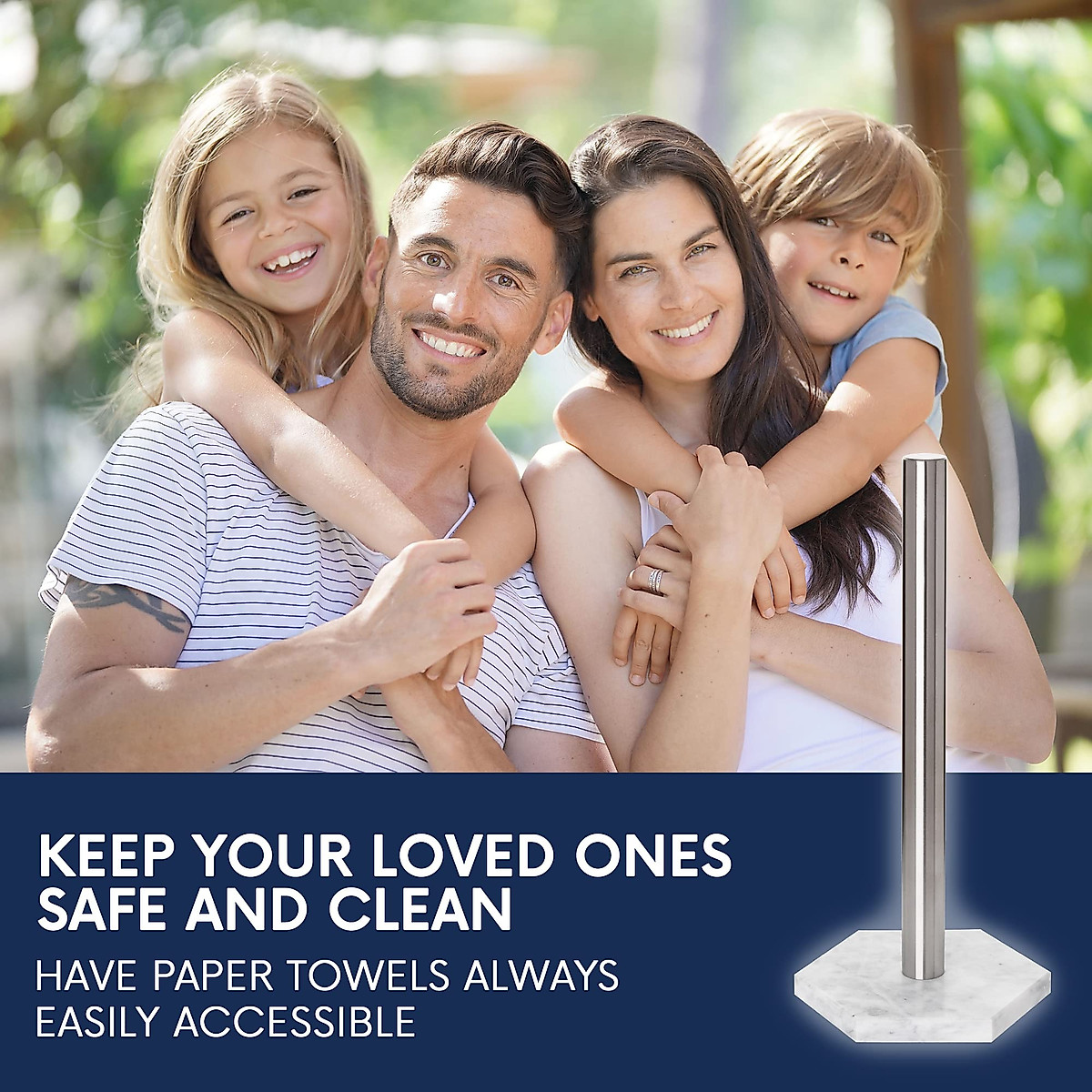 Marble Paper Towel Holder Stand - Modern Paper Towel Holder Dispenser with Hexagonal Heavy Marble Base, Easy Assembly- Paper Towel Holder Marble with Anti-Slip Pads - Standing Paper Towel Roll Holder