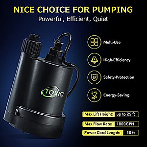 Water Pump Submersible Utility Pump Thermoplastic 1/4 HP Portable Electric Water Removal Drain Pump for Garden Tub Pond Basement Swimming Pool with 10-Foot Cord