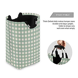 Ruio Laundry Hamper Basket Storage Bag Foldable Clothes Bag Plaid in Sage Green Folding Washing Bin Clothes Hamper Large Basket